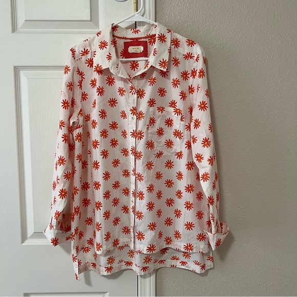 Maeve | Tops | Maeve Anthropologie Button Down Floral Print Shirt White ...